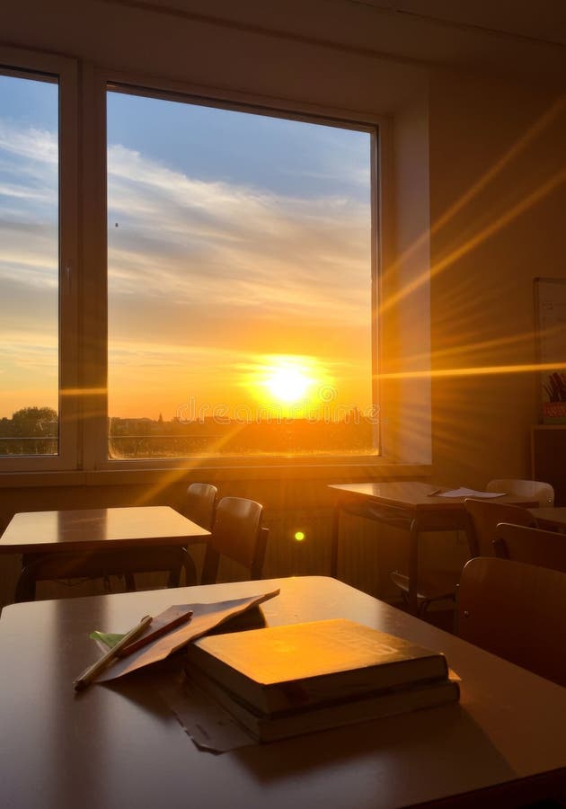 Classroom Sunset View: Golden Hour Light through Window Stock ...