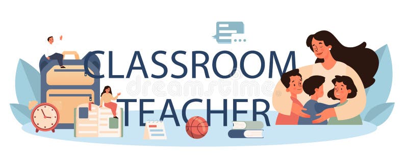 Teacher Typographic Header Concept. Profesor Standing in Front of the ...