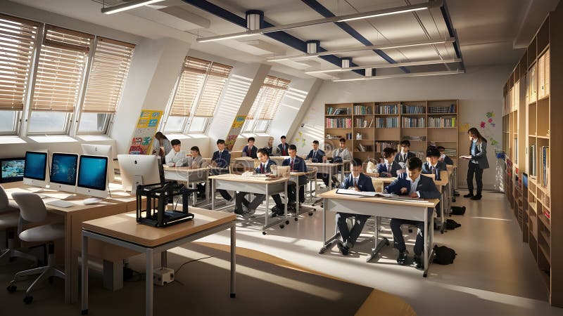 Classroom with a Technology Corner Stock Illustration - Illustration of ...