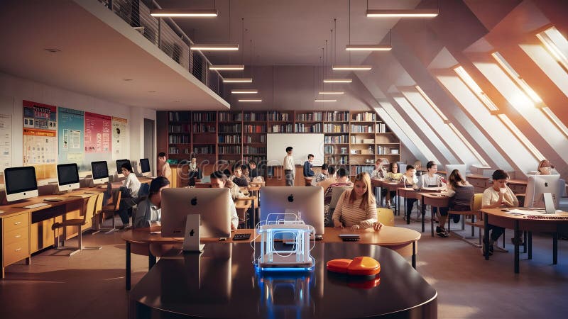 Classroom with a Technology Corner Stock Illustration - Illustration of ...