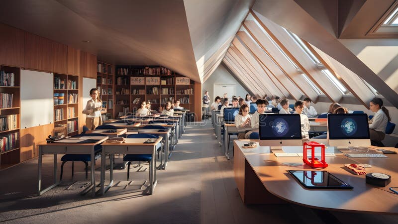 Classroom with a Technology Corner Stock Illustration - Illustration of ...