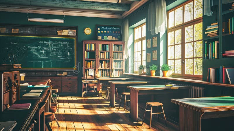 Classroom Theme Digital Backdrop Stock Illustration - Illustration of ...