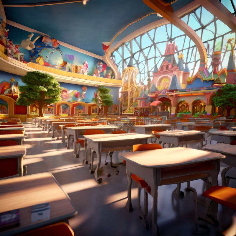 A Classroom in a Theme Park with Desks Whiteboards and Them Par Stock ...