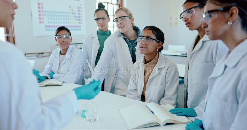 Classroom, University and Professor with Students, Chemistry and ...