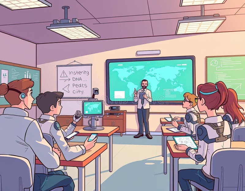 A 2040 Classroom Using AI Holograms, AI Generated Stock Illustration ...