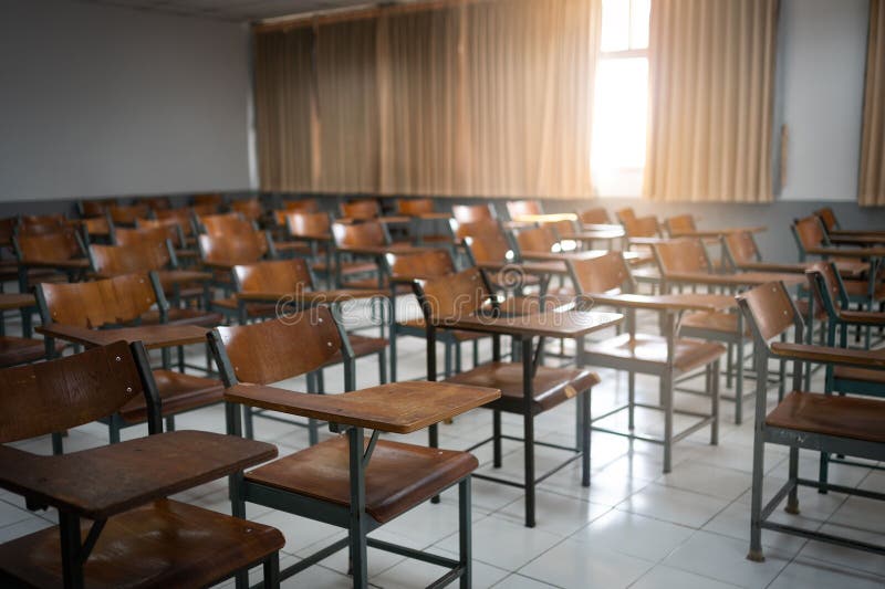 Classroom with a Variety of Chairs Set Against the Backdrop of Windows ...