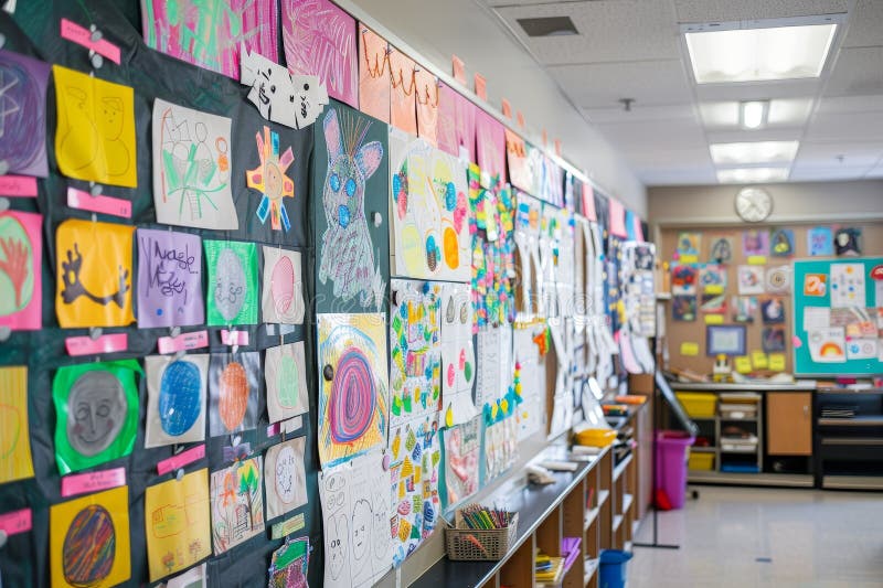 A Classroom Wall is Covered in a Multitude of Colorful Papers ...