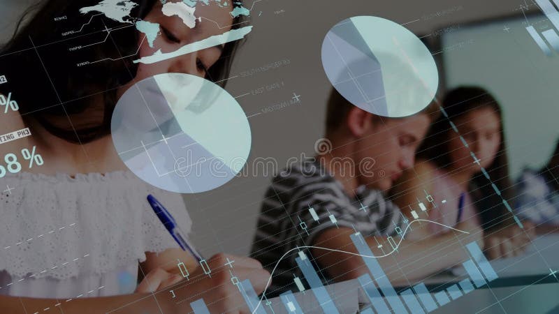 Classroom Working with Finance Graph Transition Stock Video - Video of ...