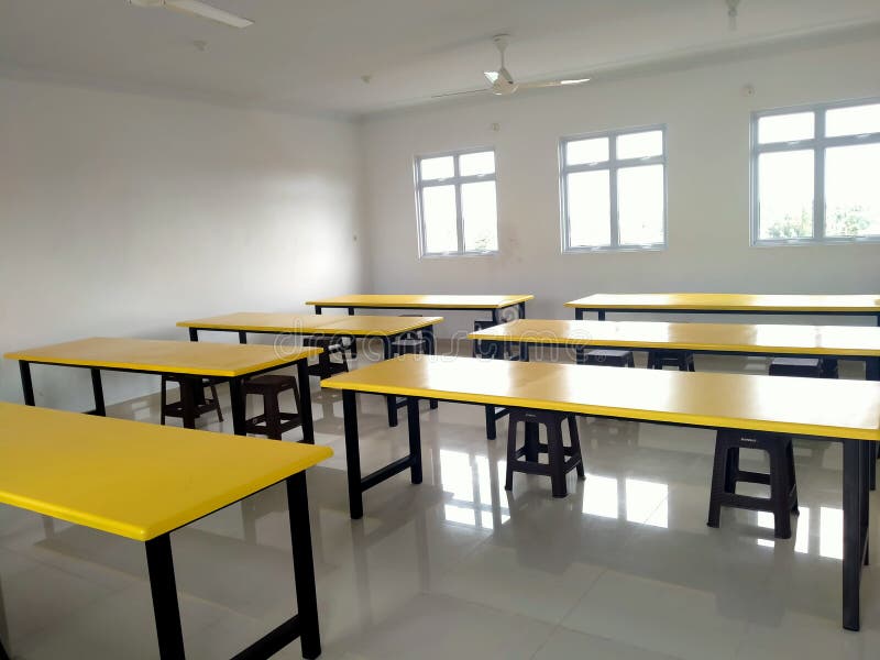 Classroom with Yellow Tables Stock Photo - Image of property, tables ...