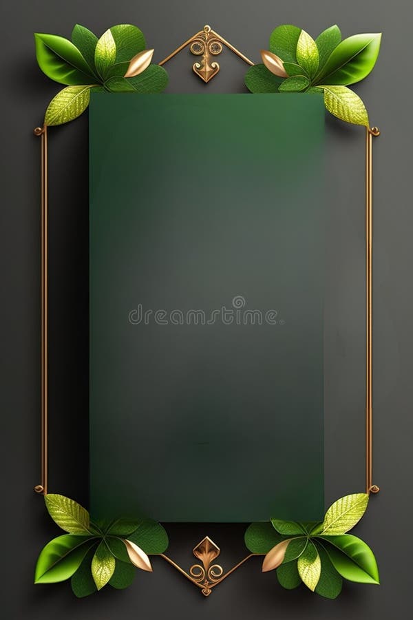 A Classy Black Frame with Golden Borders and Artificial Green Leaves on ...