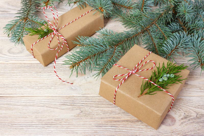 Classy Christmas Gifts Box Presents on Brown Paper Stock Photo - Image ...