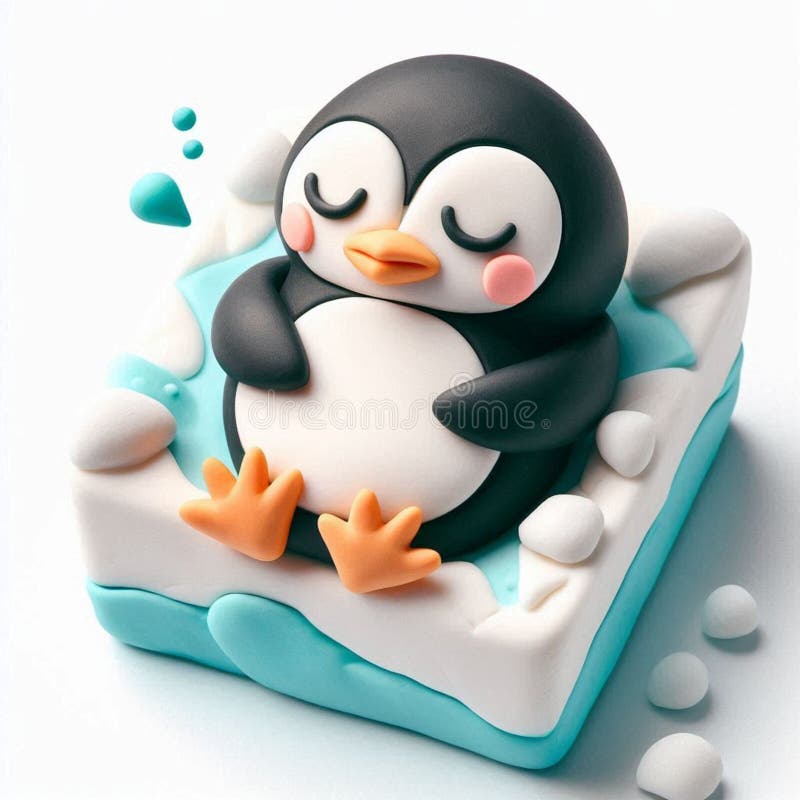 Classy Figure Penguin Sleeping on Ice Cube on White Background Stock ...