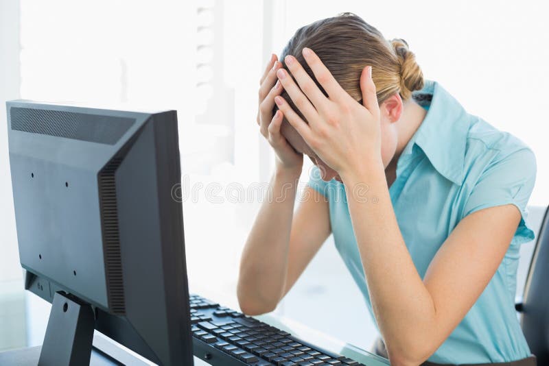 Classy Frustrated Businesswoman Working at Computer Stock Image - Image ...