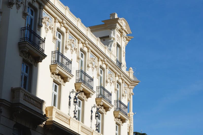 Classy Retro Facade with Art Deco Elements Downtown Madrid, Spain ...