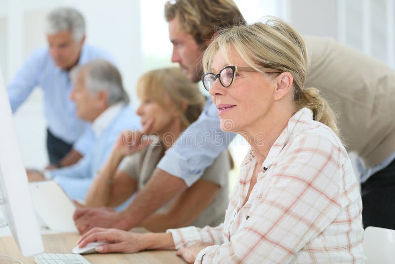 Classy Senior Woman Attending Computing Class Stock Image - Image of ...