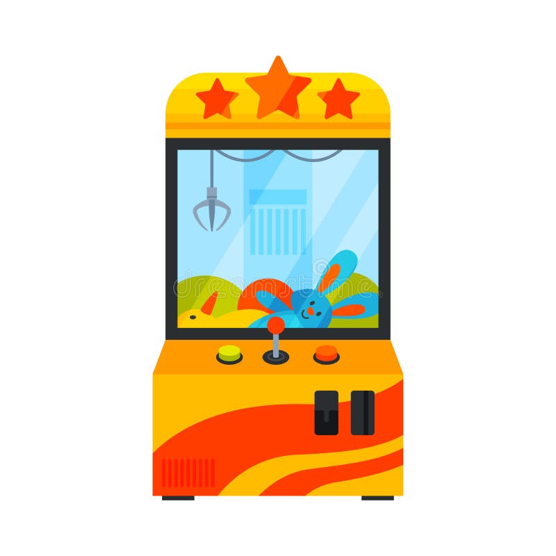 Claw Crane Game Machine, Gaming Computer Machinery Vector Illustration ...