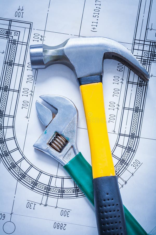 Claw Hammer Adjustable Spanner on Construction Stock Image - Image of ...