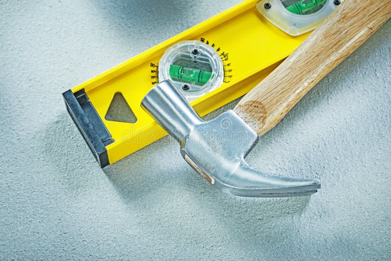 Claw Hammer Construction Level on Concrete Background Building C Stock ...
