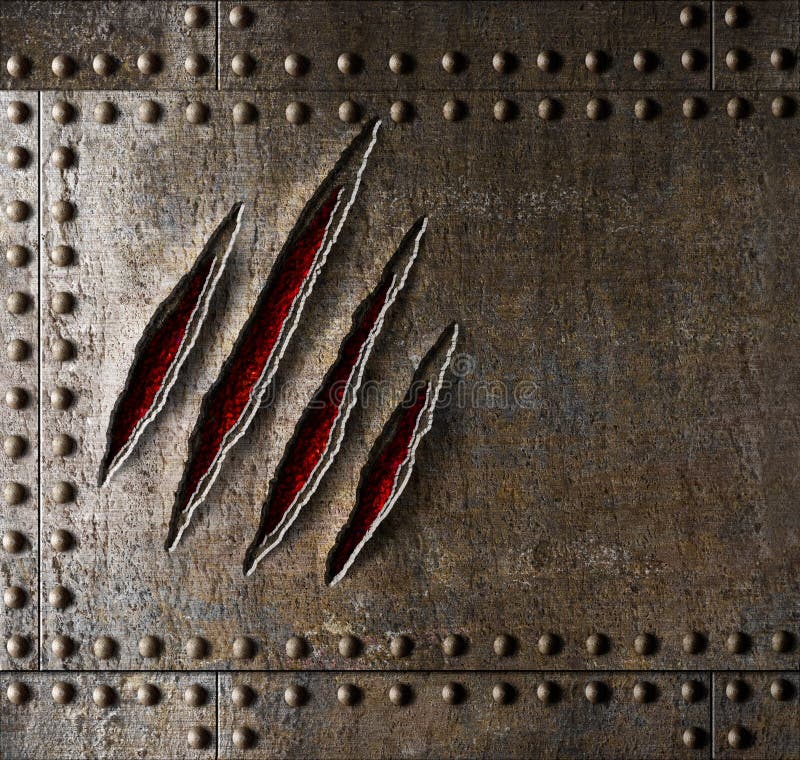 Claw Scratches on Armor Metal Wall Stock Image - Image of steam, steel ...