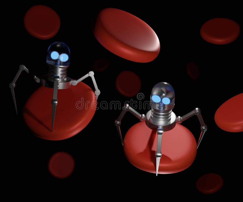 Clawed Nanorobotic or Nanobot on Red Blood Cells Stock Illustration ...
