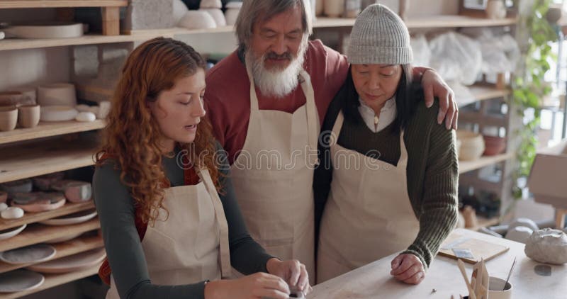 Clay, Art and People Learning Pottery To Create Designing Cups, Mugs ...
