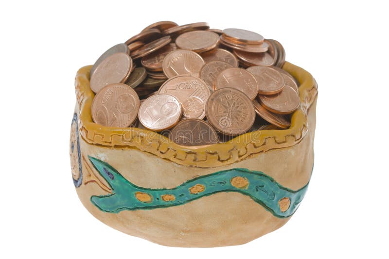 Clay bowl with coins stock photo. Image of coin, full - 3902040