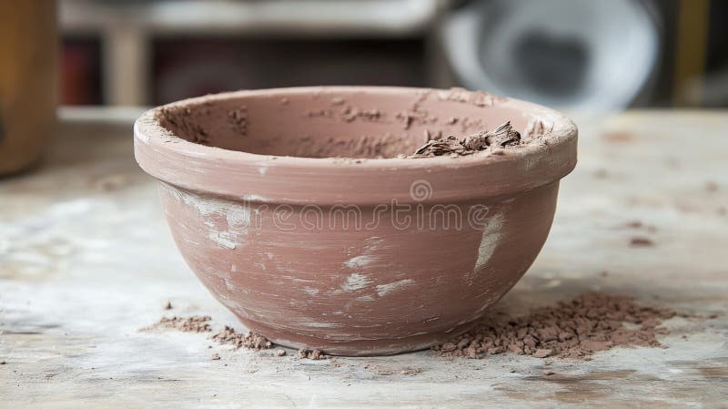 Clay Bowl Filled with Pottery Dust on a Work Surface Stock Illustration ...
