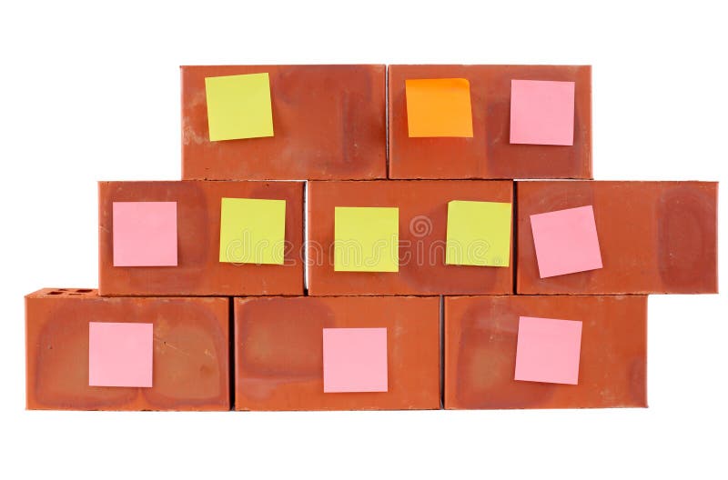 Clay Bricks and Pasted Stickers Stock Image - Image of masonry, rough ...