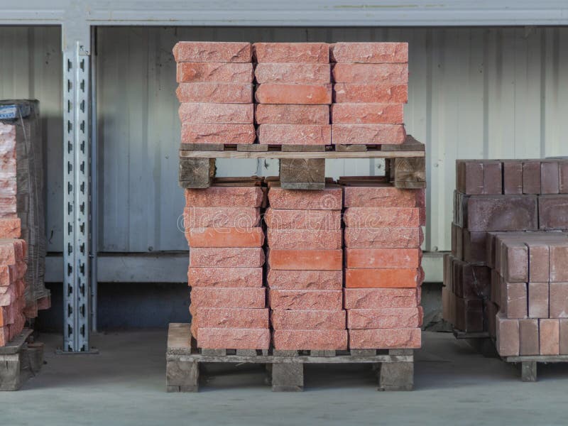 Clay Bricks Stock Pallets Stacking at the Construction Site Stock Photo ...