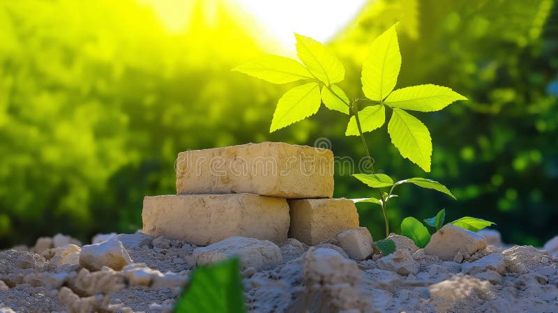 Clay Bricks Surrounding Young Sapling, Representing Environmental ...