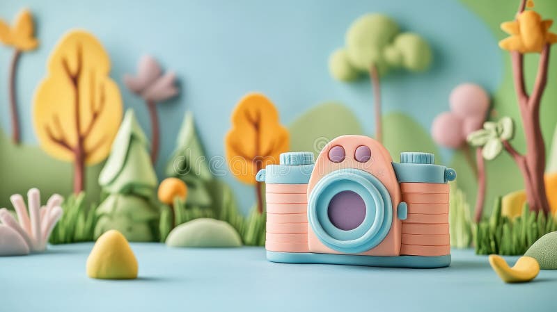 A Clay Camera is Positioned in a Vibrant Miniature Landscape Stock ...