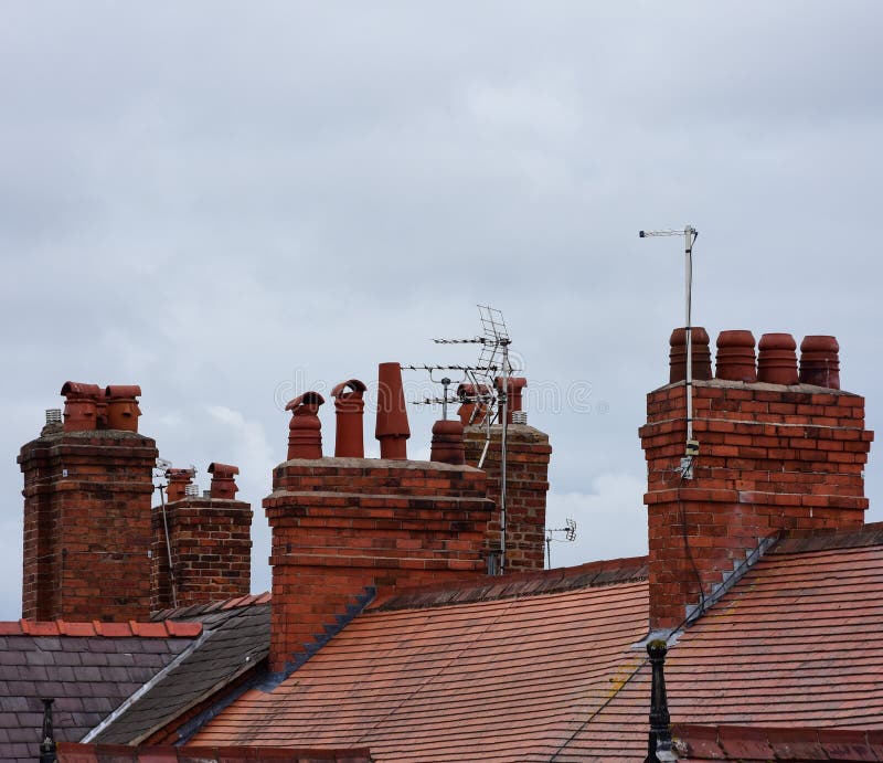 Clay Chimney Pots on Rooftops Stock Image - Image of domestic, britain ...