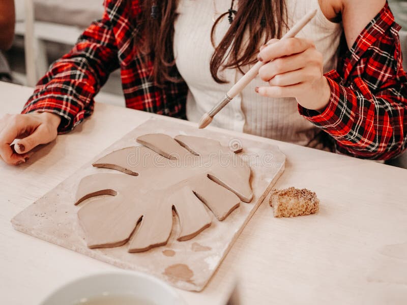 Clay Craft. Handwork. Clay Crafting. Clay Plate. Monstera Plate Stock ...