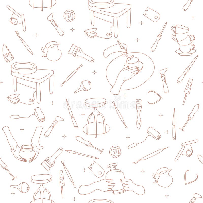 Clay Crafting Seamless Pattern in Doodle Style.Pottery Modeling and ...