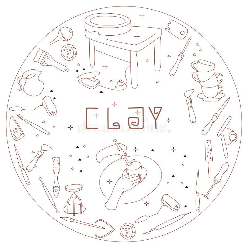 Sculpture Tools , Pottery Tools Watercolor. Stock Illustration ...