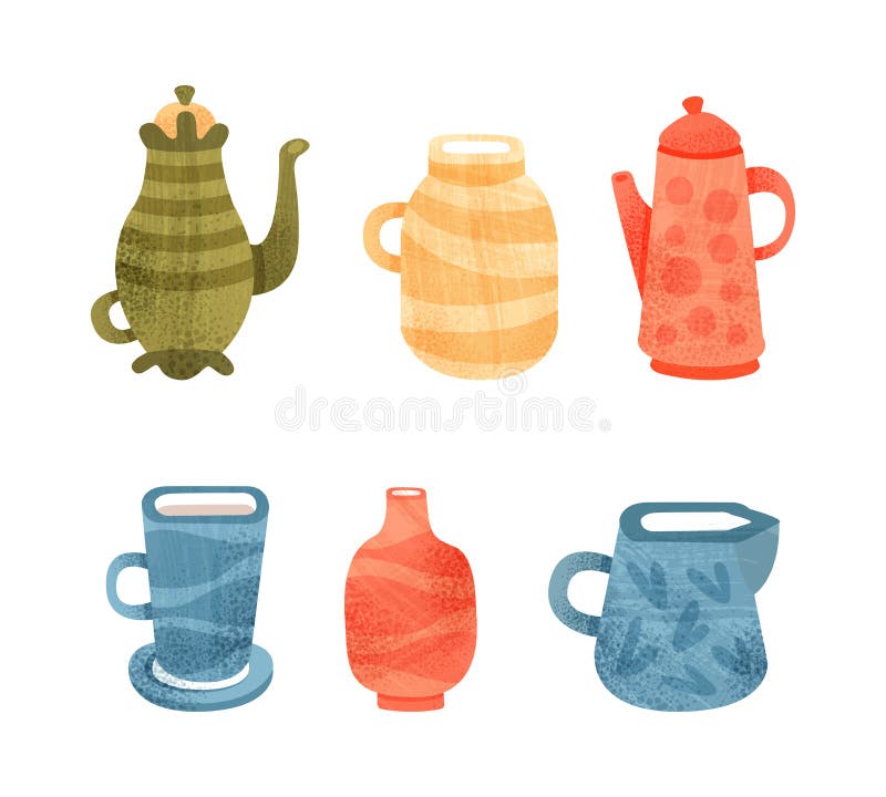 Clay Crockery and Ceramic Utensils As Kitchenware Vector Set Stock ...