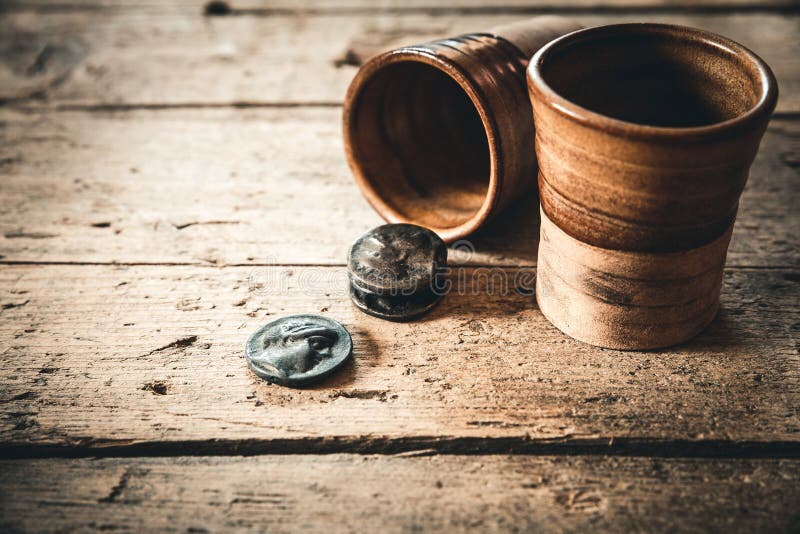 Clay Cup with Old Coins Next To it Stock Photo - Image of composition ...