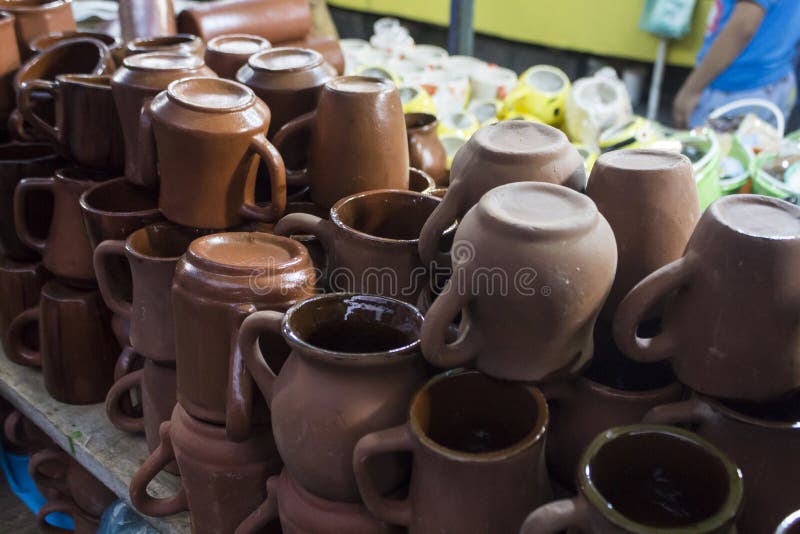 Clay Cups in Local Market Stall Stock Image - Image of machine, mexican ...