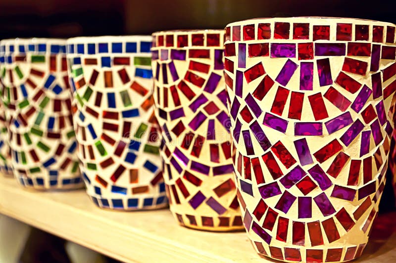 Clay cups with mosaic stock image. Image of colorful - 61906201