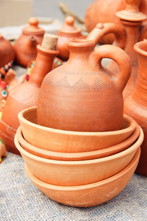 Clay Dishes. Ceramic Jug and Plates Stock Image - Image of plate ...