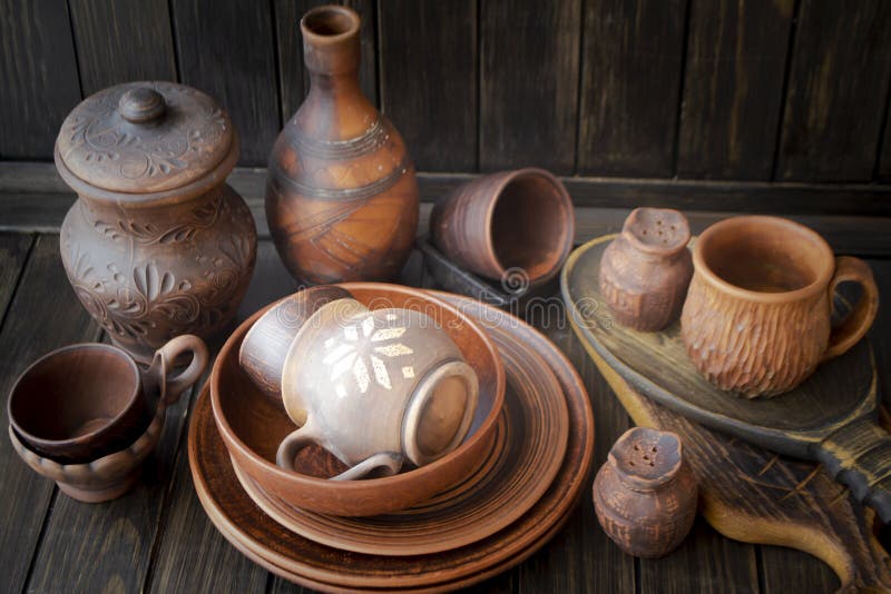 Clay Dishes. a Set of Pots Made of Clay . Belarus Traditional Design ...