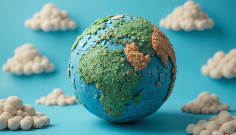 Clay Earth Globe Surrounded by Clouds. Environmental Concept Stock ...