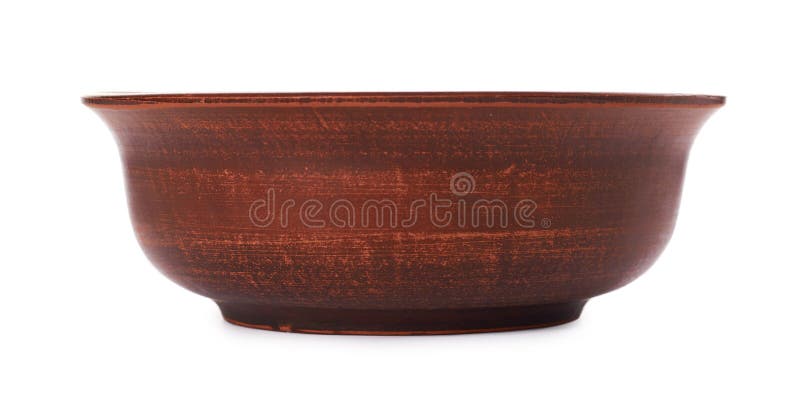 Clay Empty Brown Bowl in Hand Isolated on White Background Stock Photo ...