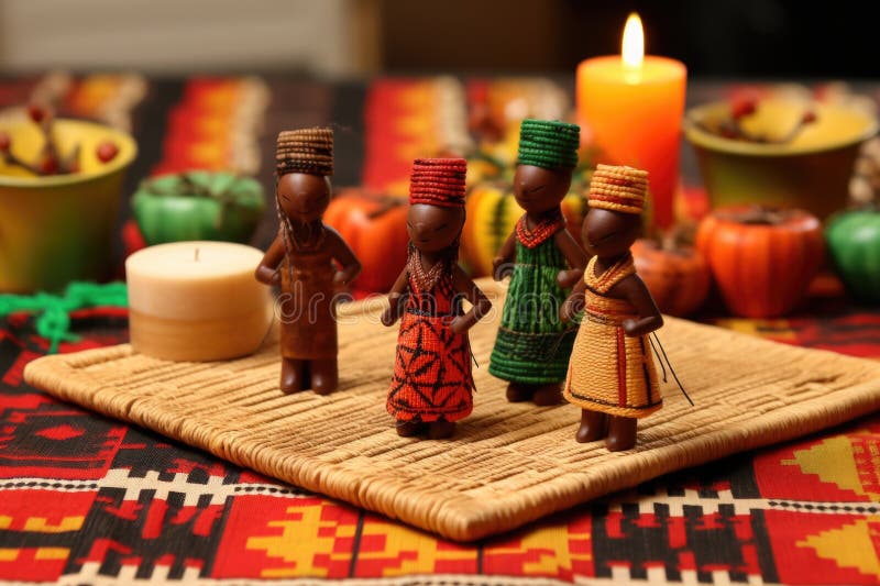 Clay Figurines on a Woven Mat for Kwanzaa Stock Image - Image of ...