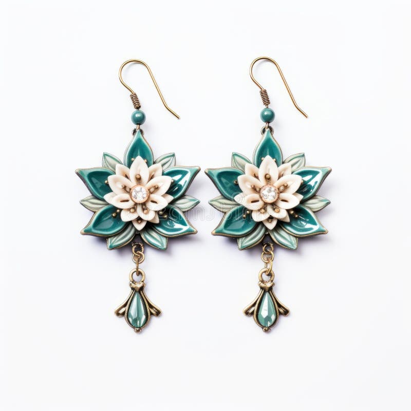 Green Lotus Flower Earrings - Dark Emerald and Light Beige Inspired by ...