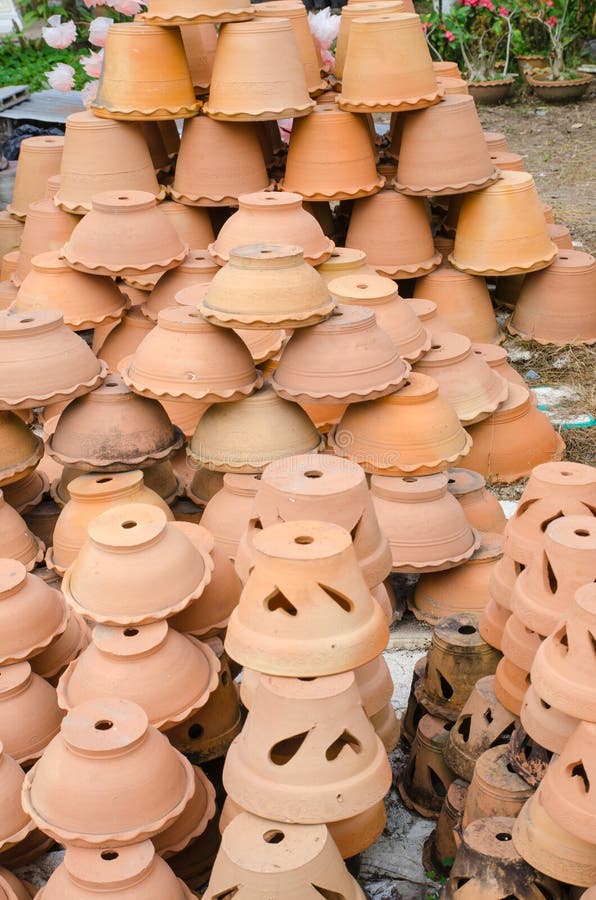 Clay Flower Pots at Garden Shop Stock Photo - Image of hobby, house ...