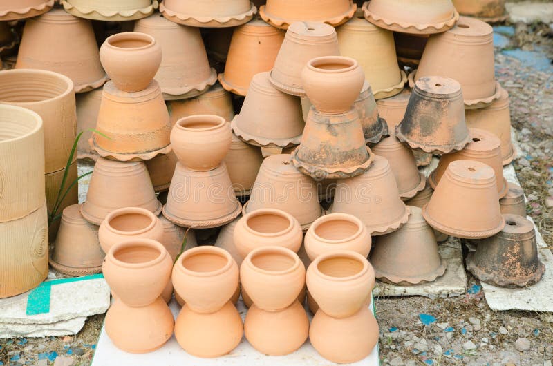 Clay Flower Pots at Garden Shop Stock Photo - Image of green, house ...
