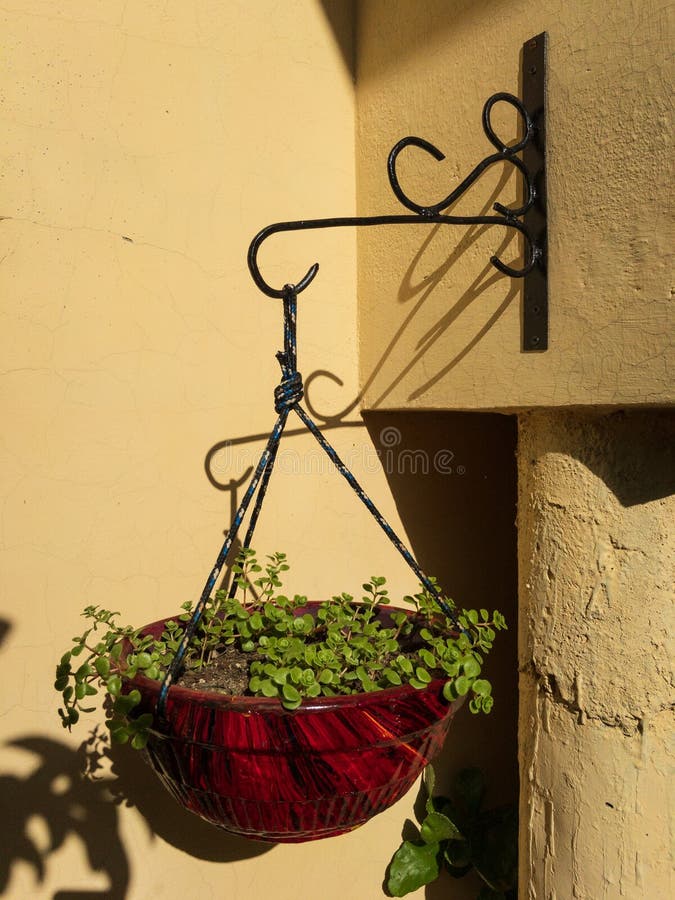Clay Hanging Planter Closeup View Stock Image - Image of house ...