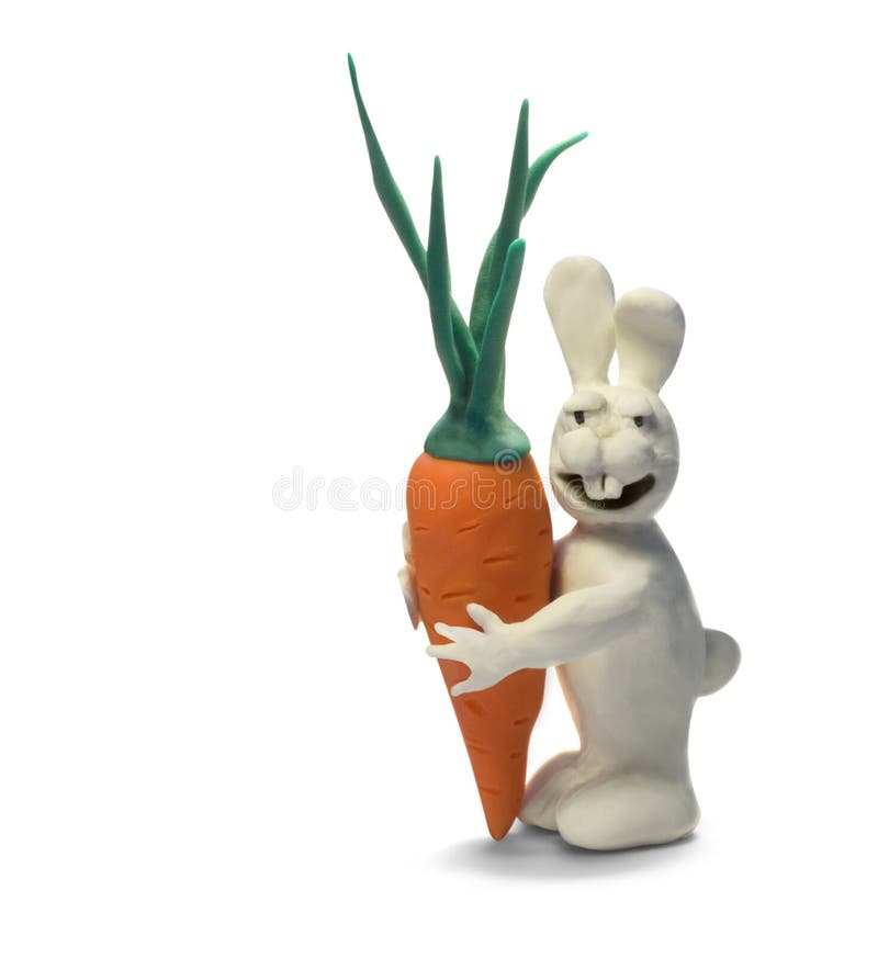 Clay Happy Rabbit Hugs Carrot Isolated Stock Image - Image of cheerful ...
