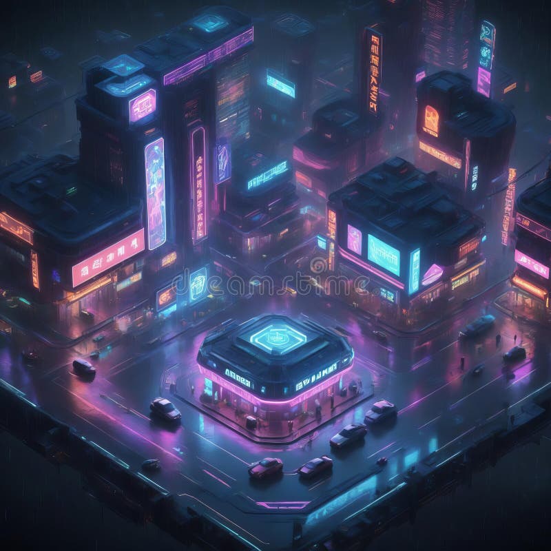 Cyberpunk World Global Digital Technologies Intelligent City Networks ...